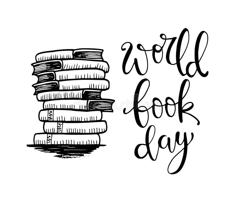 World Book Day. Books with Hand Drawn Lettering, Vector Stock ...