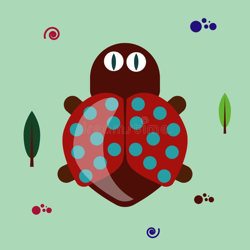 Funny Flat Bug Clipart on Green Background Stock Vector - Illustration ...