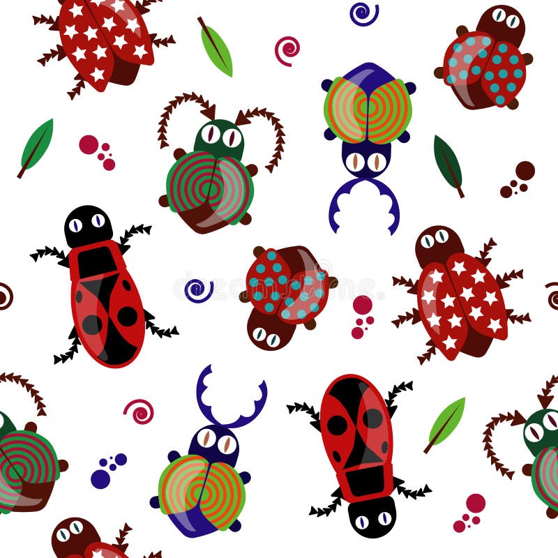 Funny Flat Bug Clipart on Green Background Stock Vector - Illustration ...