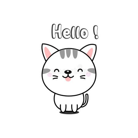 Cute cat saying Hello!. stock vector. Illustration of graphic - 143308977