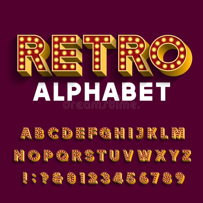 Retro Bulb Style Alphabet Vector Font. Letters and Numbers Stock Vector ...