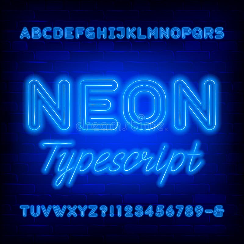 Blue Neon Light Alphabet Font. Two Different Styles. Lights on or Off ...
