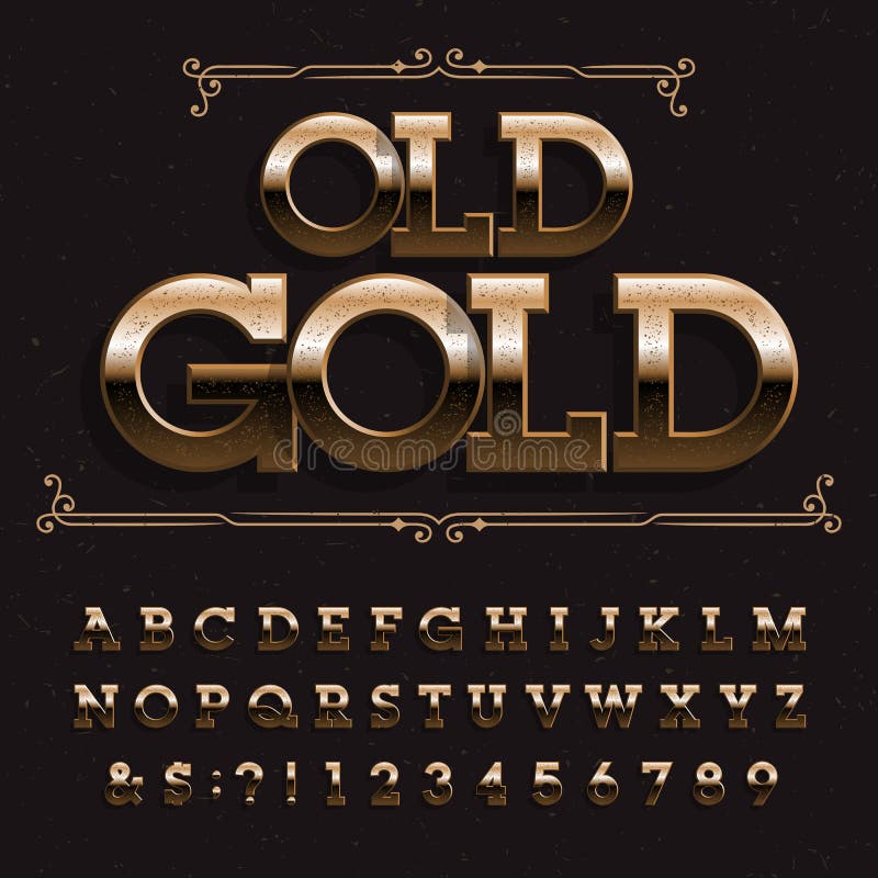 Gold Alphabet Narrow Font. 3d Beveled Gold Effect Letters, Numbers and ...