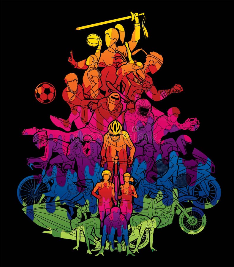 Sport Players, Different Sports , Sport Mix Action Cartoon Graphic ...
