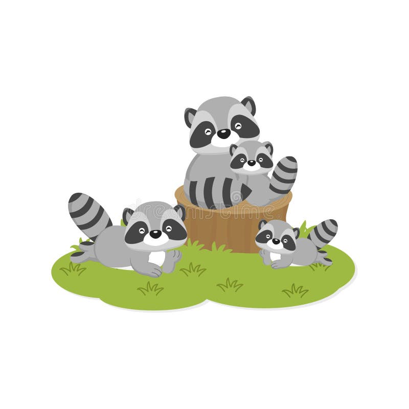 Happy Family Card. Cute Raccoons Family Stock Vector - Illustration of ...