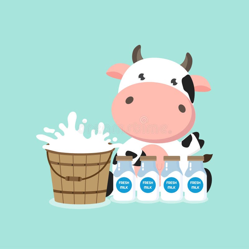 Little Cow with Milk Bucket and Milks. Stock Vector - Illustration of ...