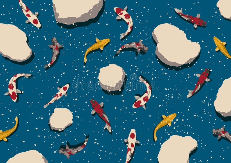 Japanese Fish Carp in the Ice Pond in Snowy Winter Stock Vector ...