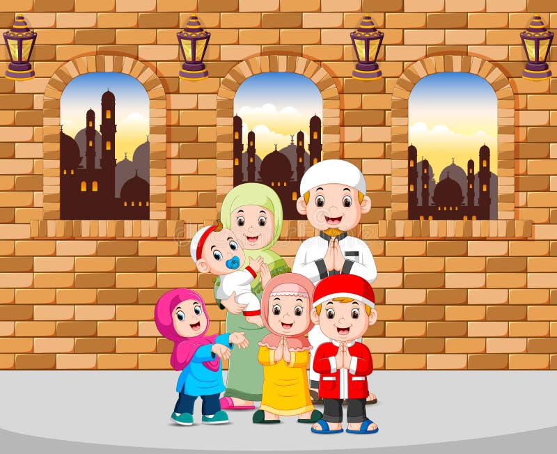 The Family Give the Greeting of Ied Mubarak in Their House Stock Vector ...