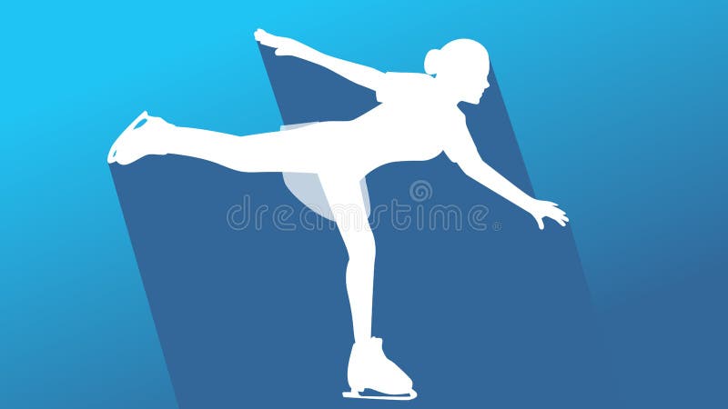 White Woman Ice Skater Sillhouette Icon Long Shadow in Cool Blue Modern ...