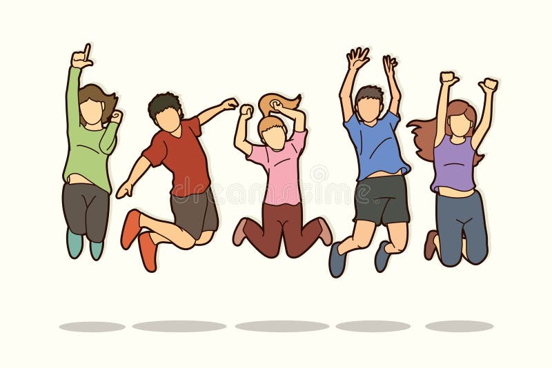 Group of Children Jumping, Happy Feel Good Cartoon Graphic Stock Vector ...