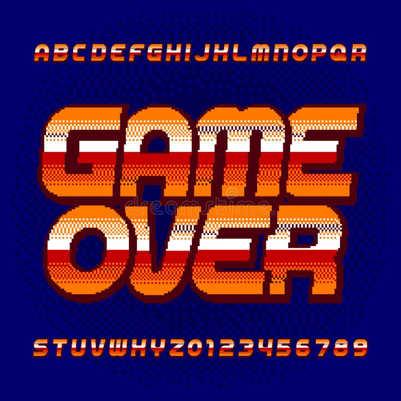 Game Over Alphabet Font. Digital Pixel Gradient Letters and Numbers ...