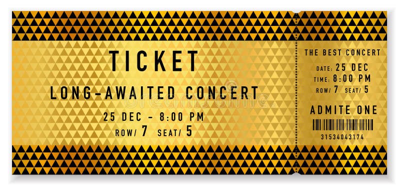 Golden Ticket Template, Concert Ticket Tear-off Ticket Mockup on Gold ...