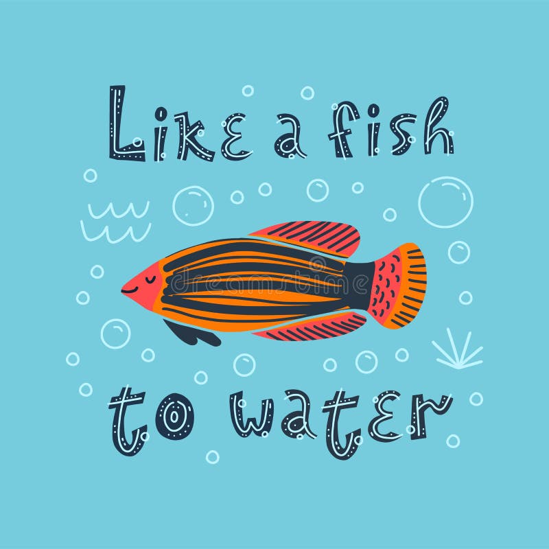 Vector Illustration of a Cute Tropical Fish in Water with Bubbles ...