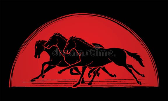 3 Horses Running Cartoon Graphic Stock Vector - Illustration of design ...