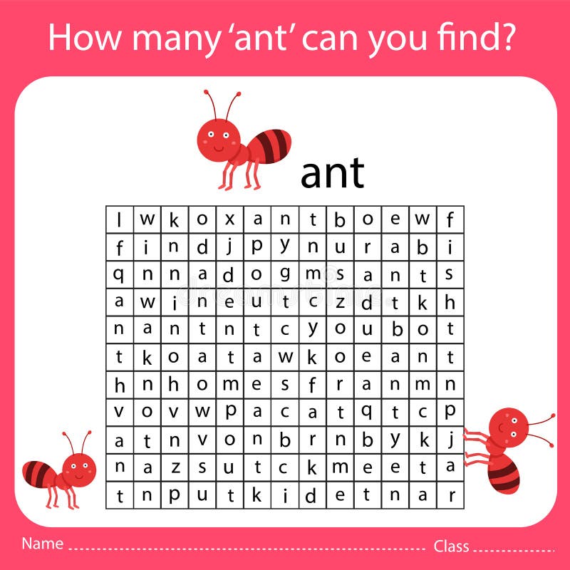 How Many `ant` Can You Find Worksheet Stock Vector - Illustration of ...