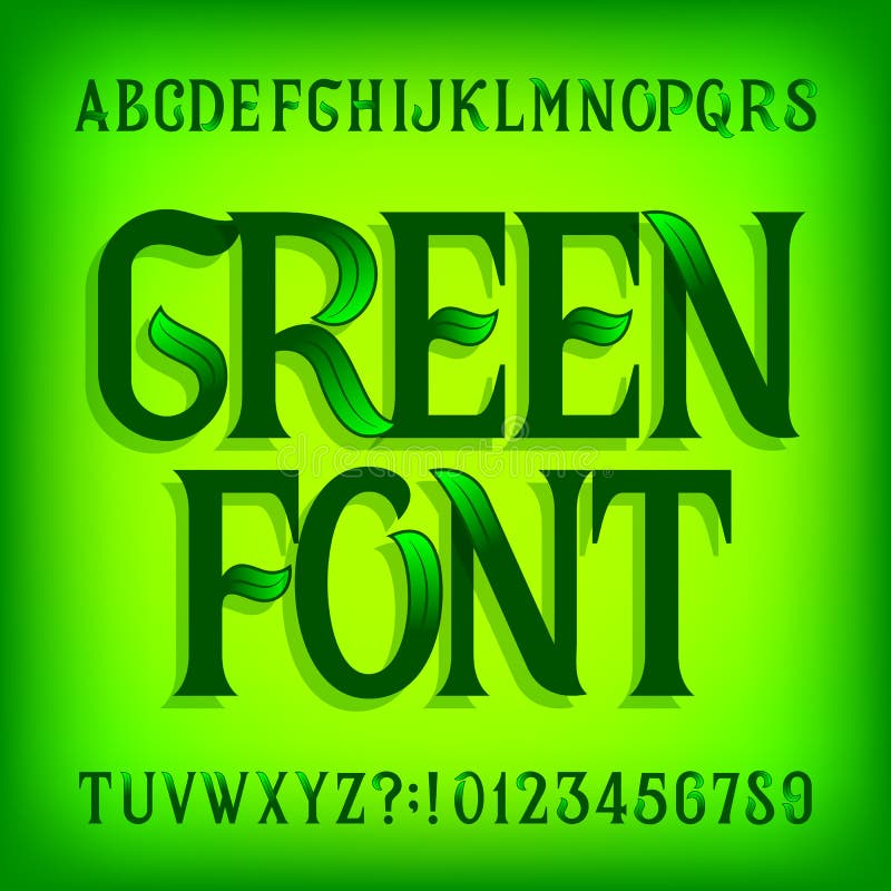 Green Alphabet Font. Ornate Hand Written Letters and Numbers with Green ...