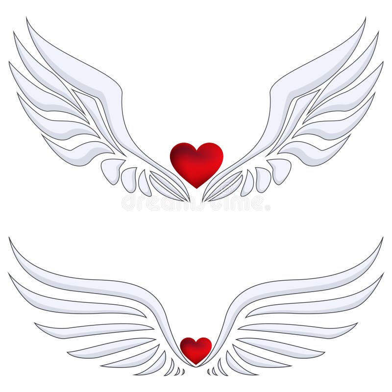 Set of Red Heart with Angel Wings Stock Vector - Illustration of ...