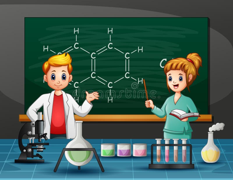 Science Teacher with a Students in Laboratory Room Stock Vector ...