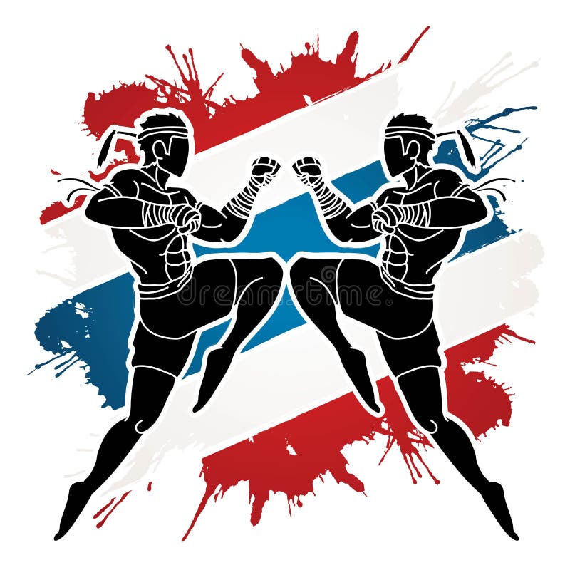 Muay Thai Action , Thai Boxing Jumping To Attack Cartoon Graphic Stock ...