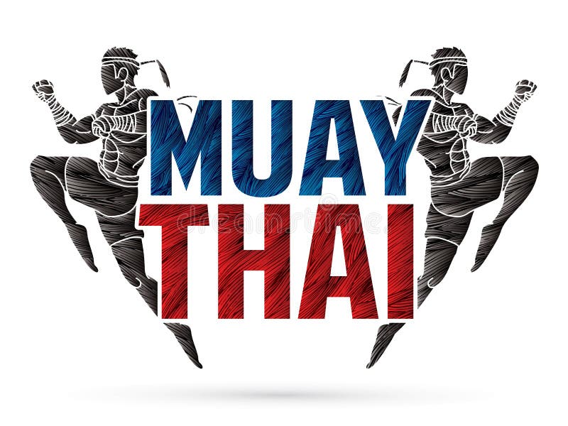 Muay Thai Action , Thai Boxing Jumping To Attack with Text Cartoon ...