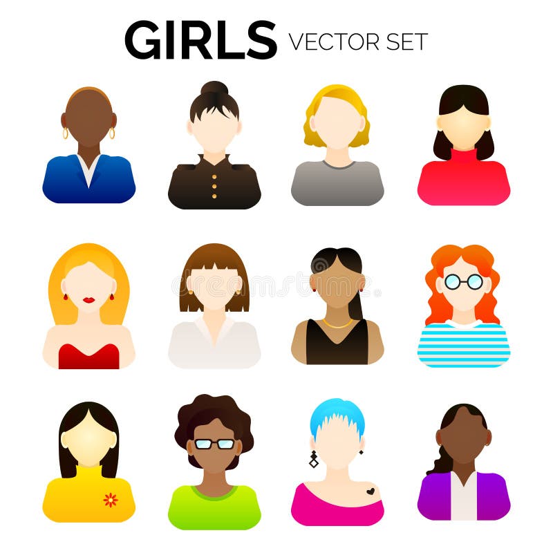 Cartoon Girls and Women Icons Stock Vector - Illustration of character ...