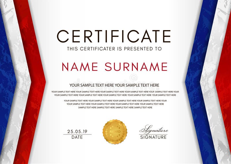 Certificate Template with France Flag Blue, White, Red Colors Frame and ...