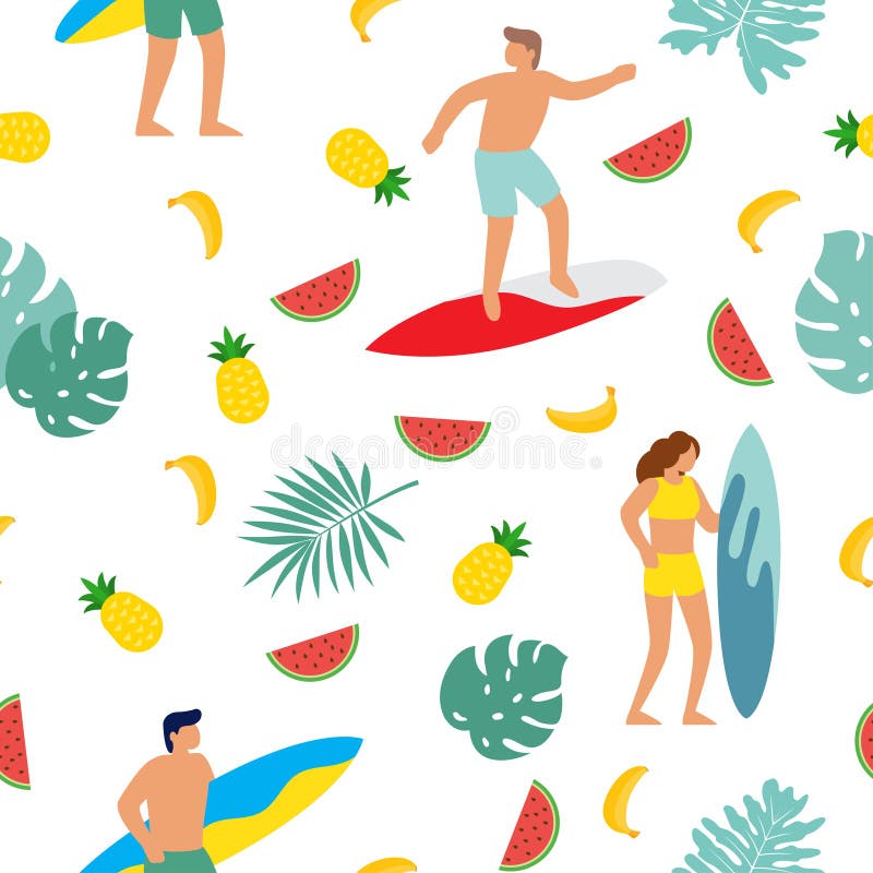Summer Beach Seamless Pattern. People Having Fun on the Beach Stock ...