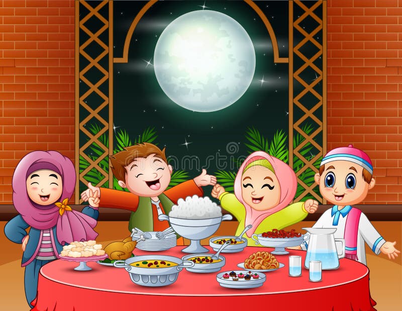 Happy Muslim Kids Celebrating the Iftar Party Stock Vector ...