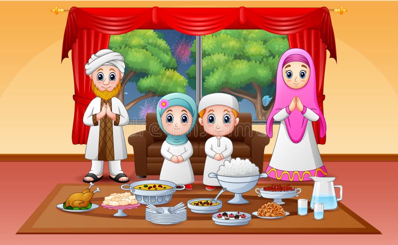 Iftar on Holy Month of Ramadan with Muslim Family Stock Vector ...