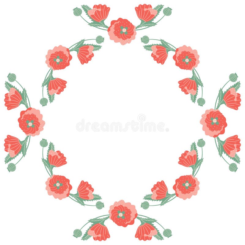 Frame of Abstract Poppies and Buds of Poppies of a Fancy Shape on a ...