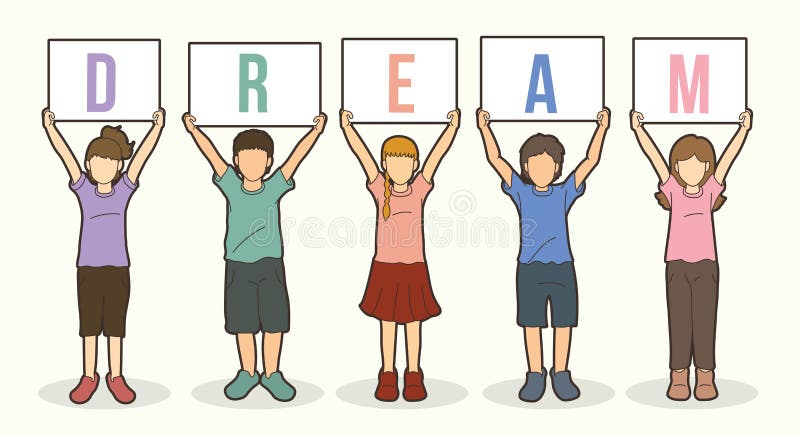 Children with DREAM Board Graphic Stock Vector - Illustration of cute ...