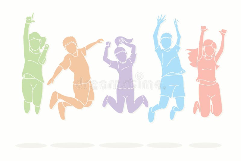 Group of Children Jumping, Happy Feel Good Cartoon Graphic Stock Vector ...