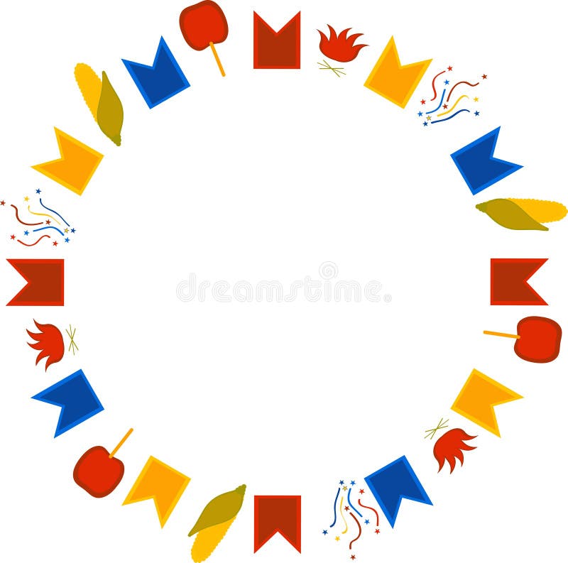 Round Frame for Brazil June Festival. Flags, Confetti, Corn, Caramel ...