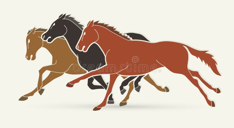 7 Horses Running Cartoon Graphic Stock Vector - Illustration of ...