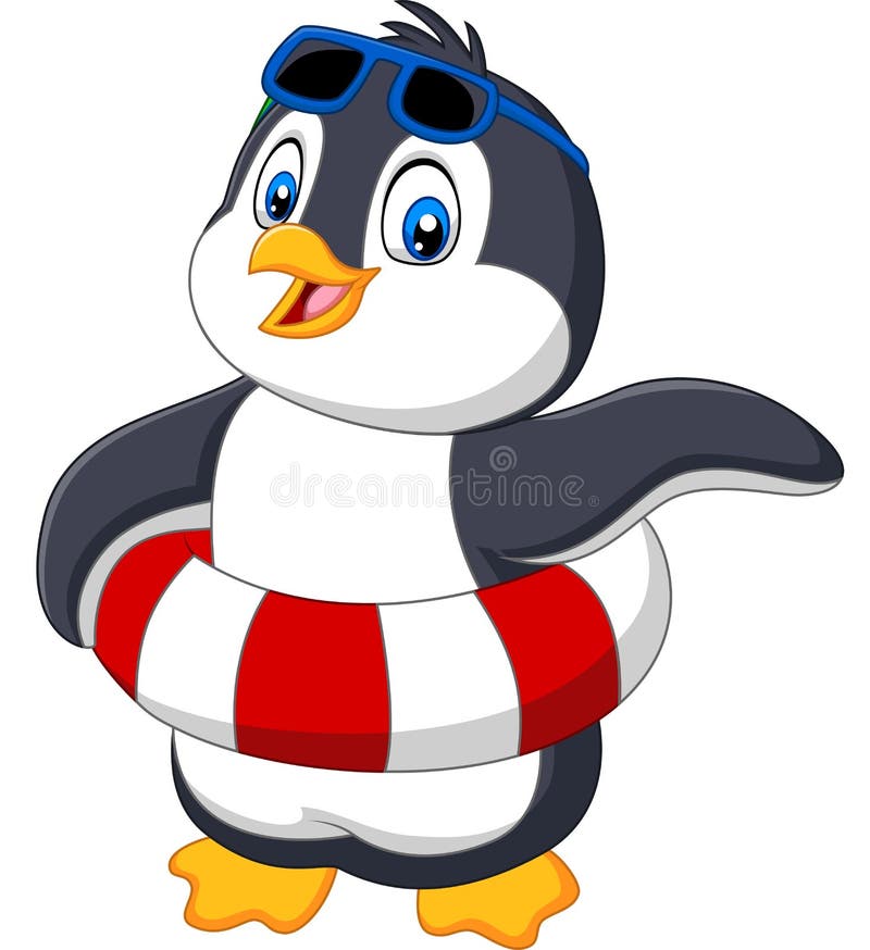 Cartoon Penguin with Inflatable Ring and Sunglasses Stock Vector ...