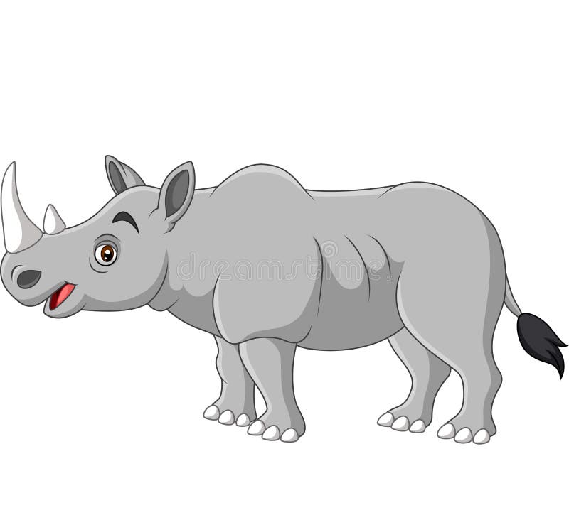 Cartoon Rhino on White Background Stock Vector - Illustration of grey ...