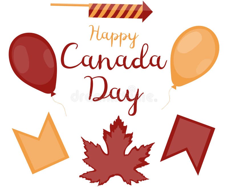 Set of Decorative Objects for Canada Day. Red Balloon, Yellow Balloon ...