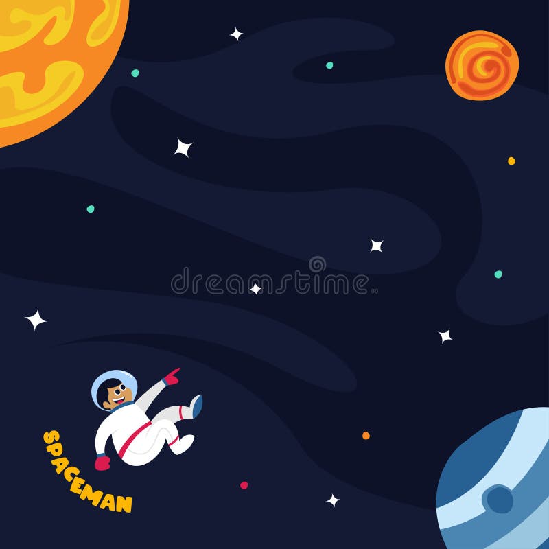Cute Spaceman in Outer Space with Some Planets and Stars Stock ...