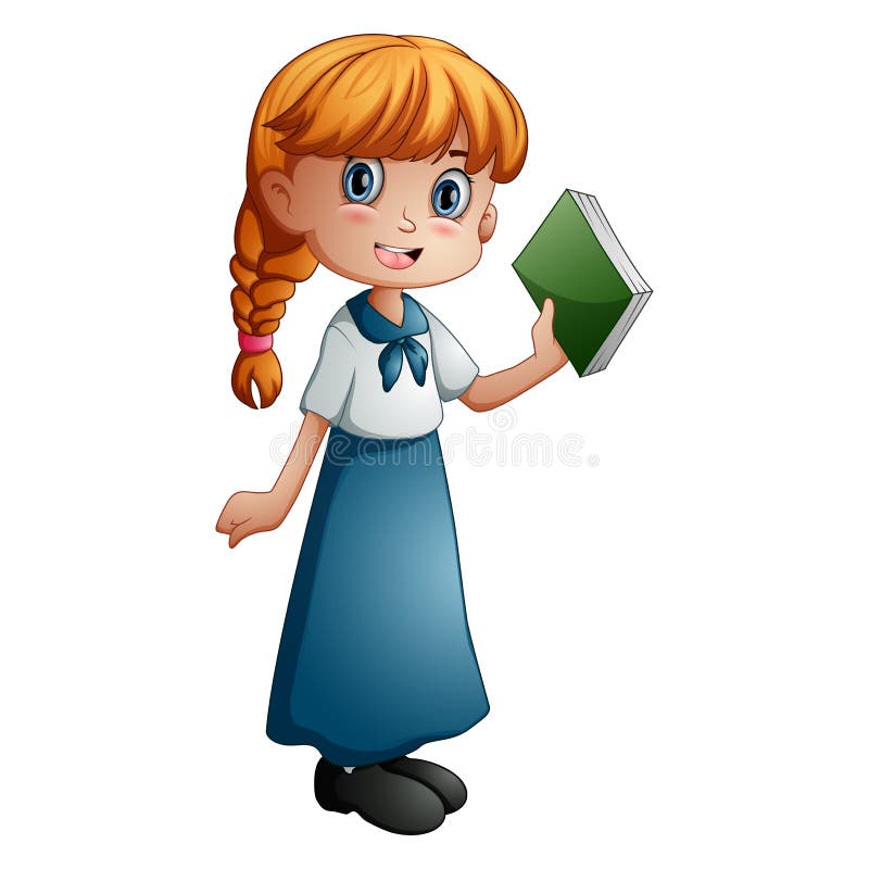 Happy Girl Cartoon Holding a Book Stock Vector - Illustration of ...