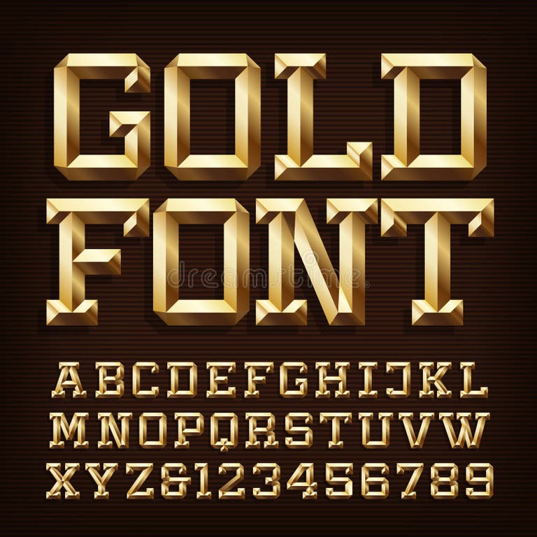 Gold Alphabet Font. 3d Gold Letters and Numbers with Bevel Stock Vector ...