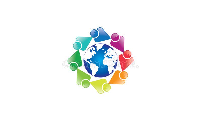 Team Work Logo Around the World - Rounded Globe and Team Work Union ...