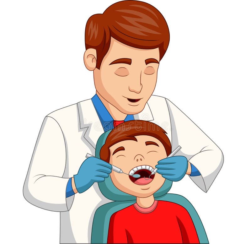 Cartoon Dentist Check Tooth into Open Mouth of Patient Stock Vector ...