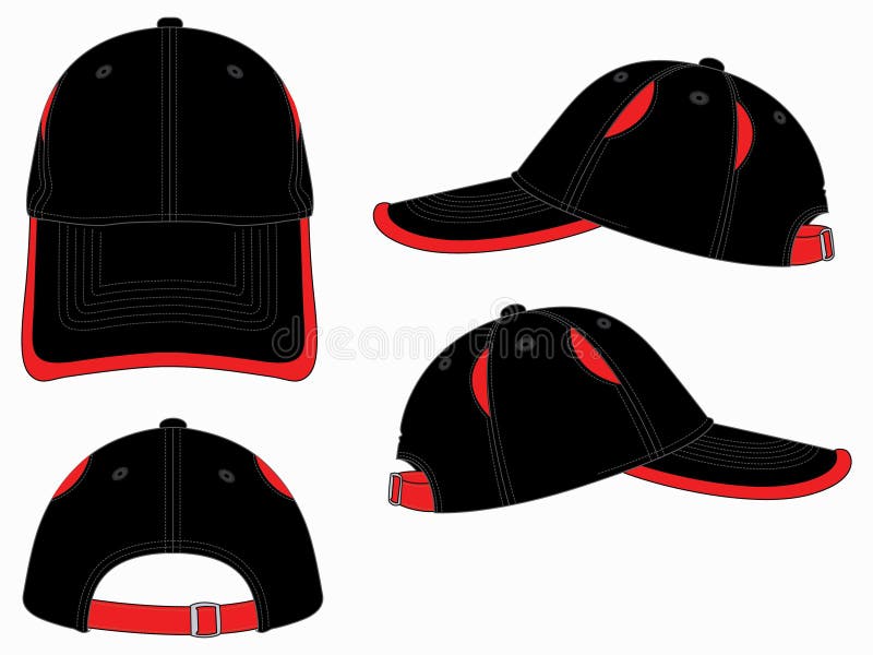 Black-Red Baseball Cap with Edging Brim Cap Design Stock Vector ...