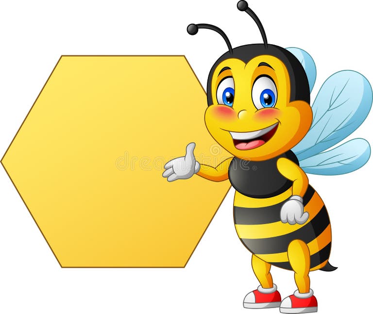 Cartoon Cute Bee Pointing To Signboard Stock Vector - Illustration of ...