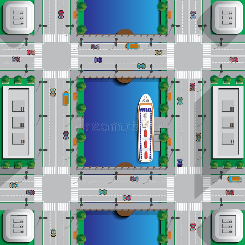 The River Flows in the City. Stock Vector - Illustration of highway ...