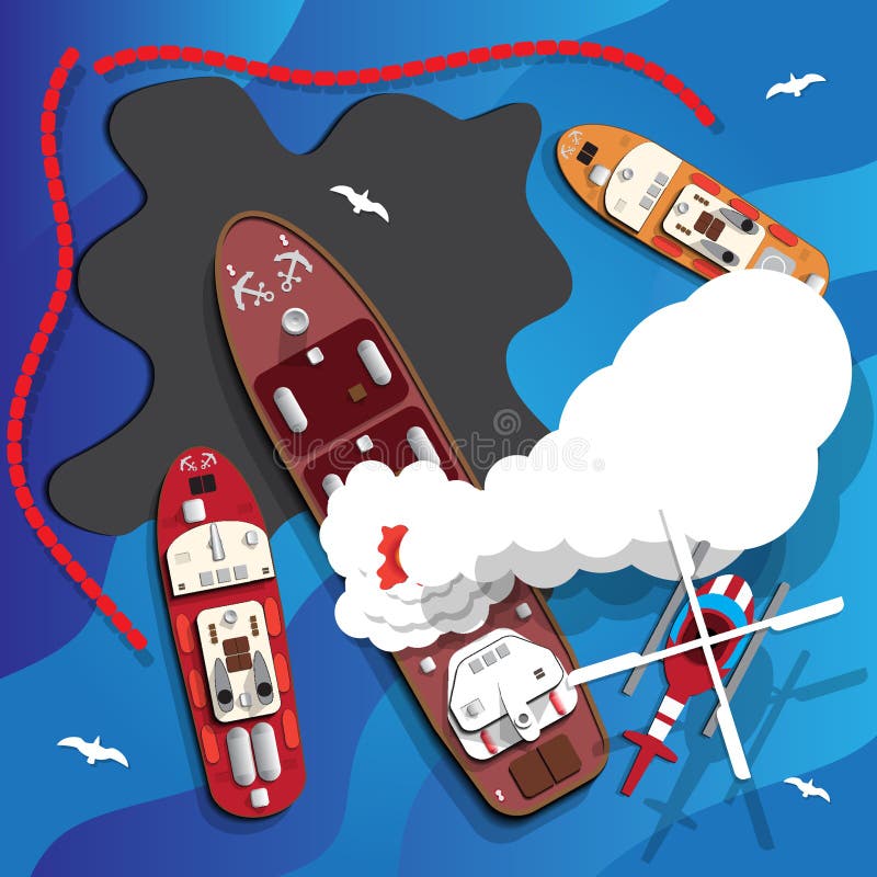 The fire on the ship. stock vector. Illustration of ecology - 149369202