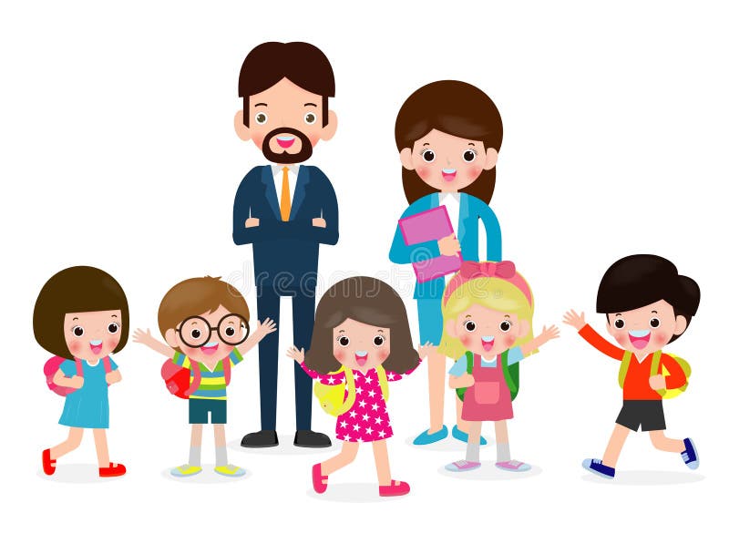 Happy Cute Kids Smile Teacher Together Stock Illustrations – 214 Happy ...