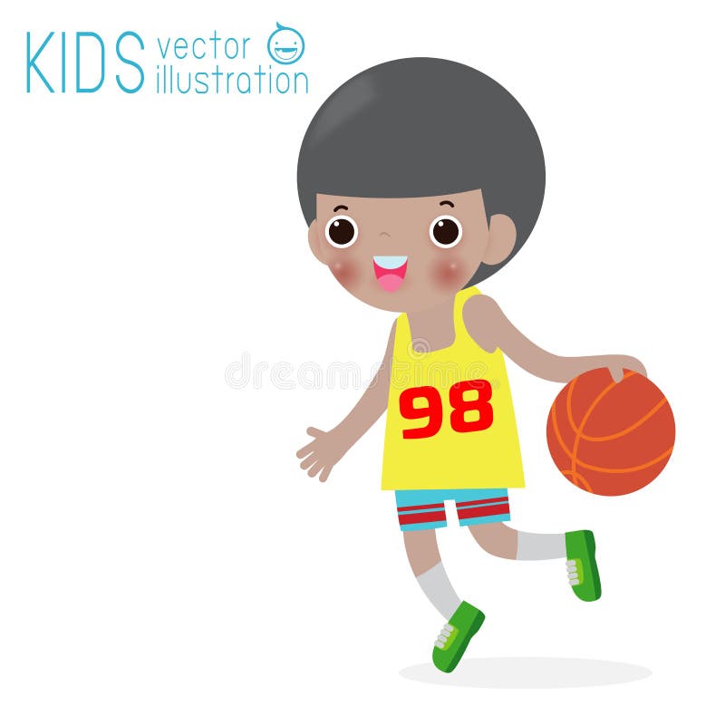 Kid Playing Basketball on Isolated on White Background, Children and ...