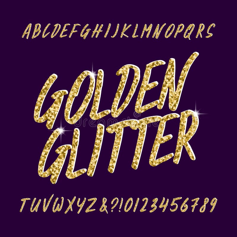 Golden Glitter Alphabet Font. Slab Serif Letters Numbers and Symbols ...