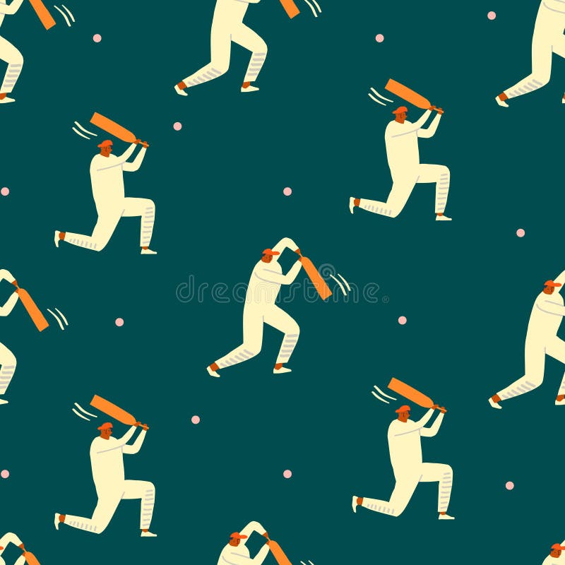 Cricket Players Playing the Game on the Stadium. Funky Sport Cartoon ...